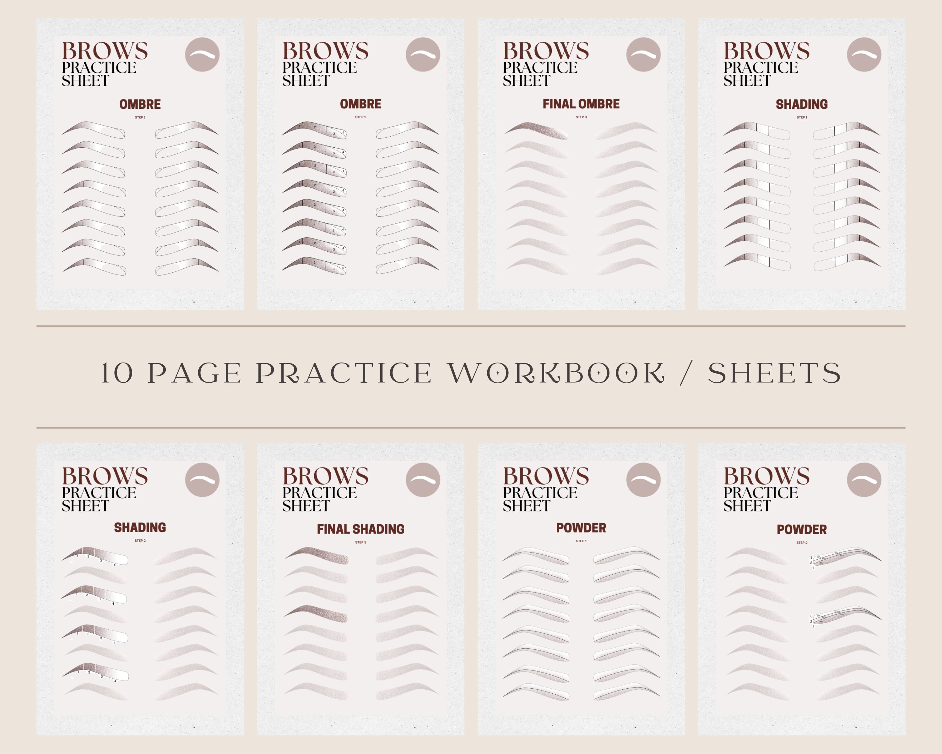 Ombre Powder Brow Practice Sheets, PMU Shading Guide, Printable ...