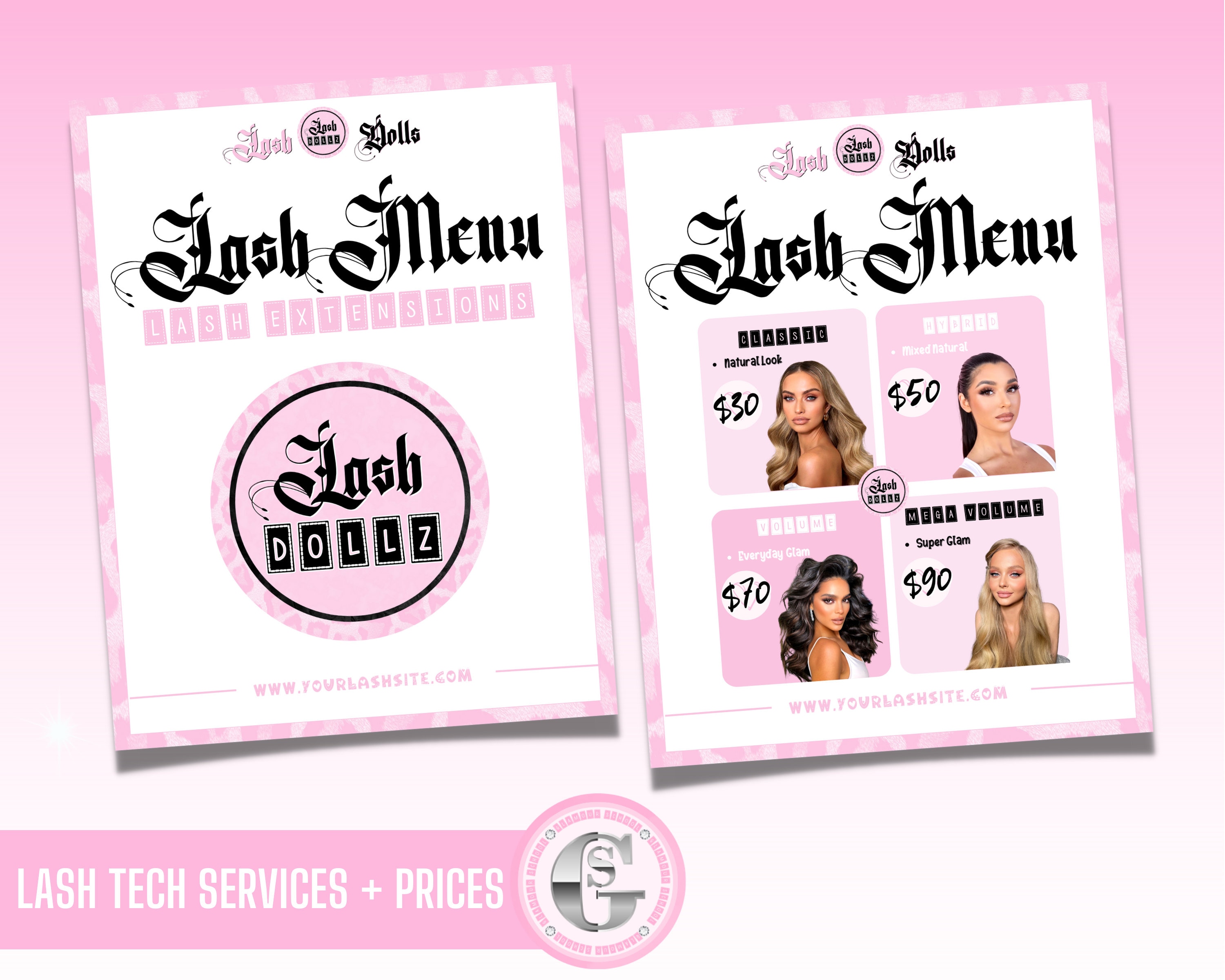 Lashes Menu, Extensions Tech Price List, Lash Tech Services, Y2K Flyer ...