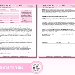 Platelet Rich Plasma Consent Forms, PRP Facials Forms, Client Intake ...