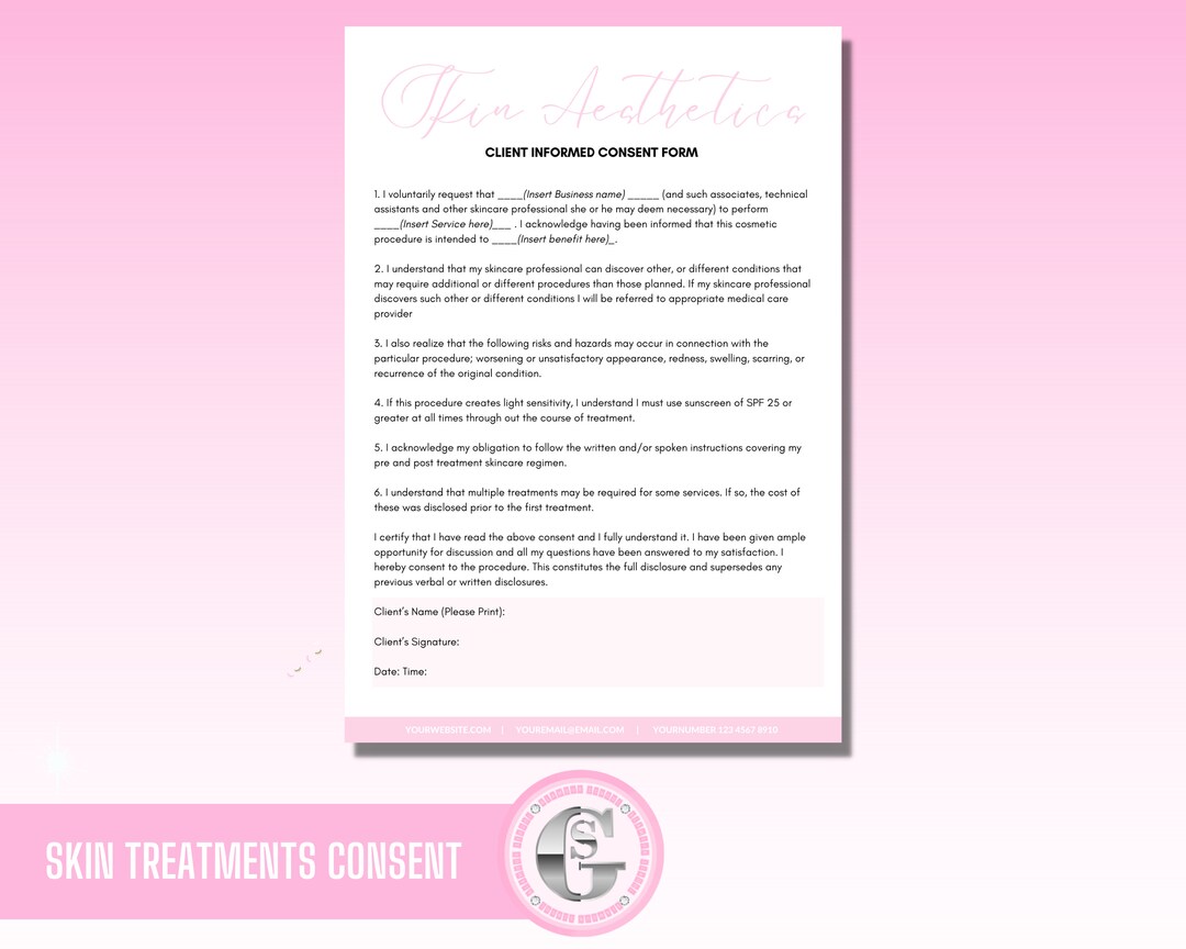 Skin Aesthetics Consent Form, Simple, Easy to Use, Client Intake ...