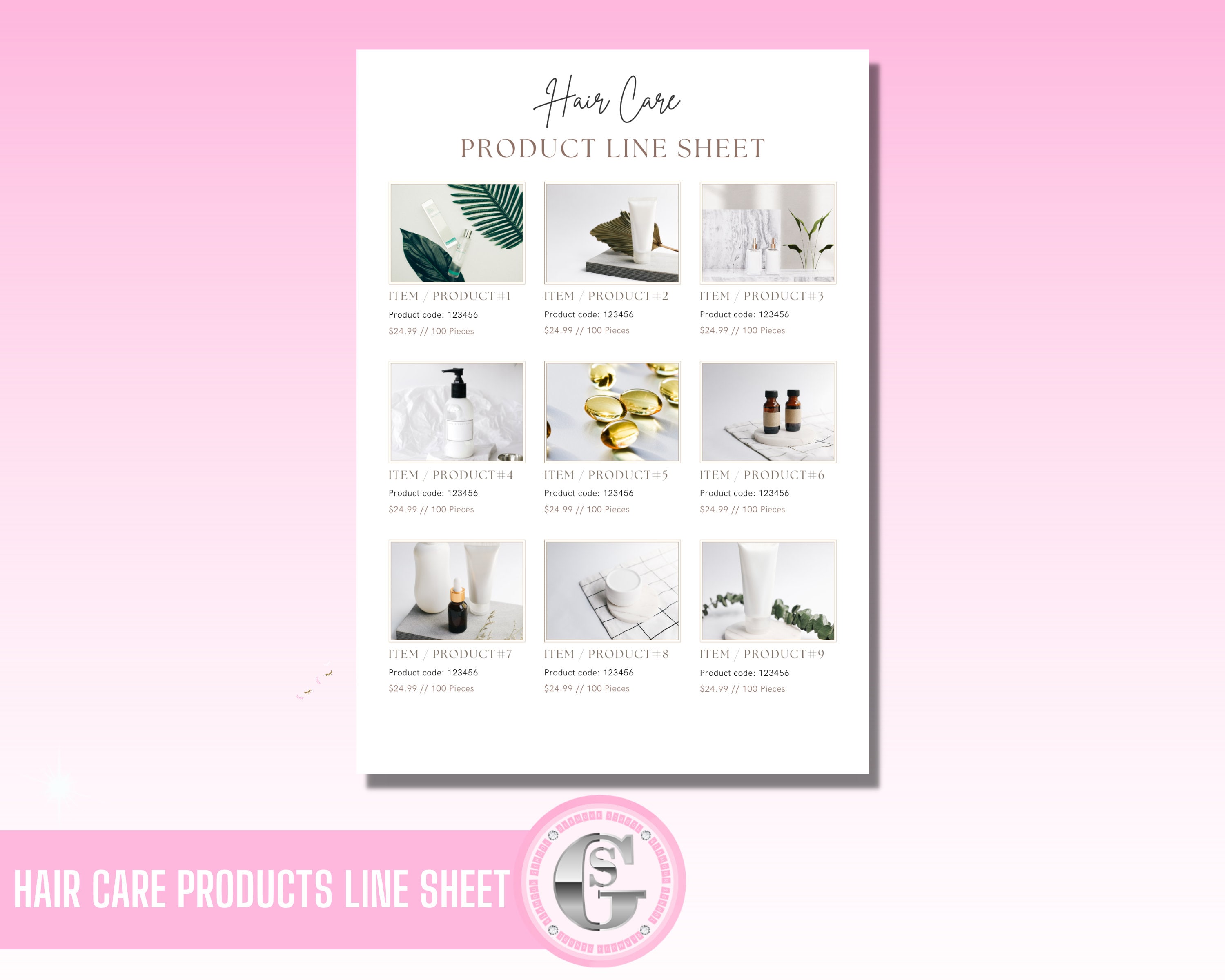 Hair Care Products Line Sheet, Hair Care Sales Pricing Form, Hair Care ...