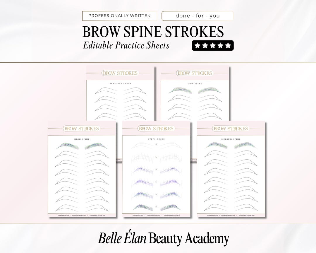 Microblading Brow Practice Sheets: Spine Strokes Pattern (PDF Print ...
