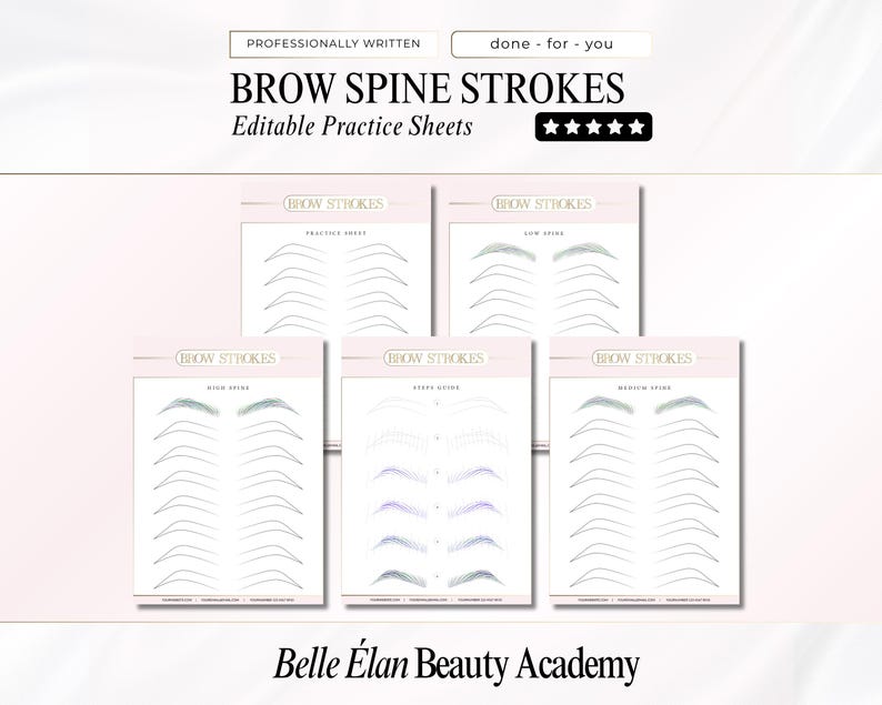 Microblading Brow Practice Sheets: Spine Strokes Pattern (PDF Print ...