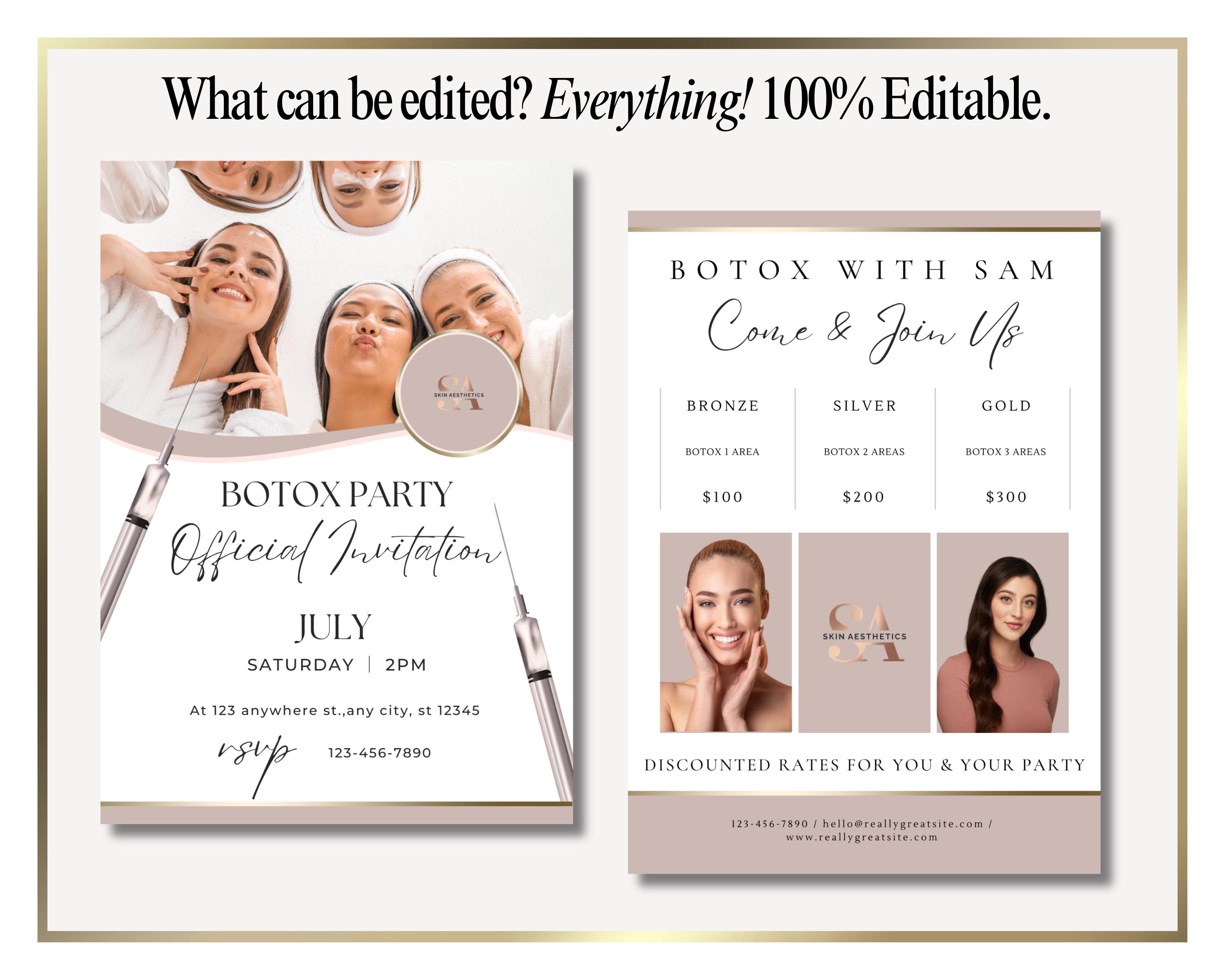 Editable Botox Party Invitation Template: Small Business Branding ...