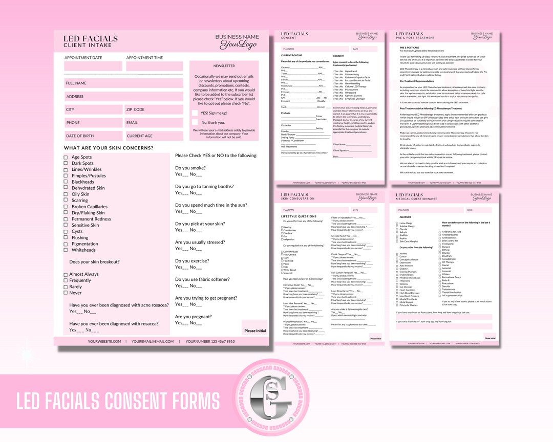 LED Light Facials Consent, Phototherapy Intake Forms, Facials Business ...