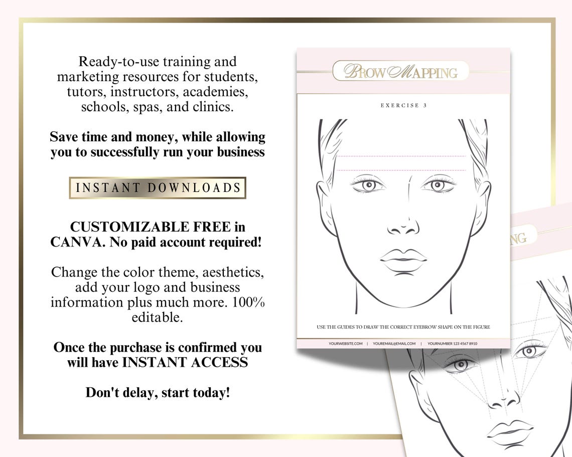 Brow Mapping Exercise Sheets: Printable Practice Templates (PDF ...