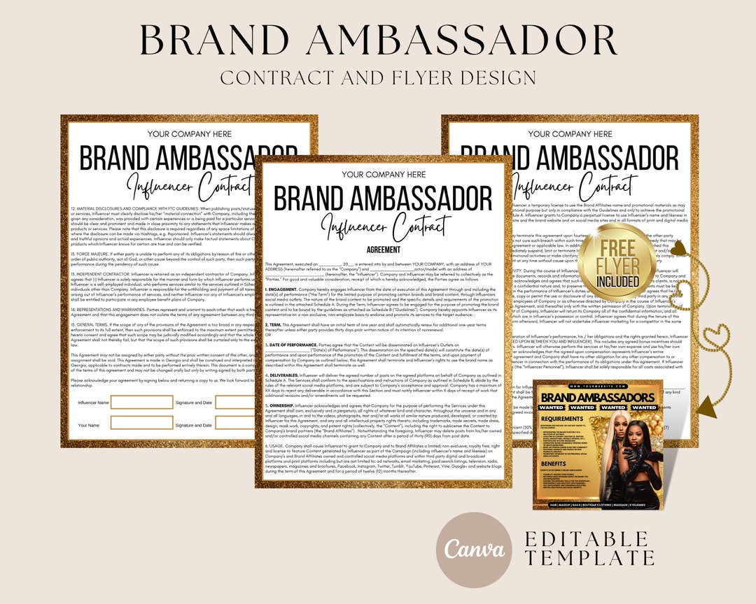 Brand Influencer Documents, Gold, Brand Ambassador Forms, Influencer ...