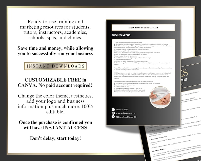 Editable GLP-1 Weight Loss Handouts: Medspa Canva Templates (digital ...