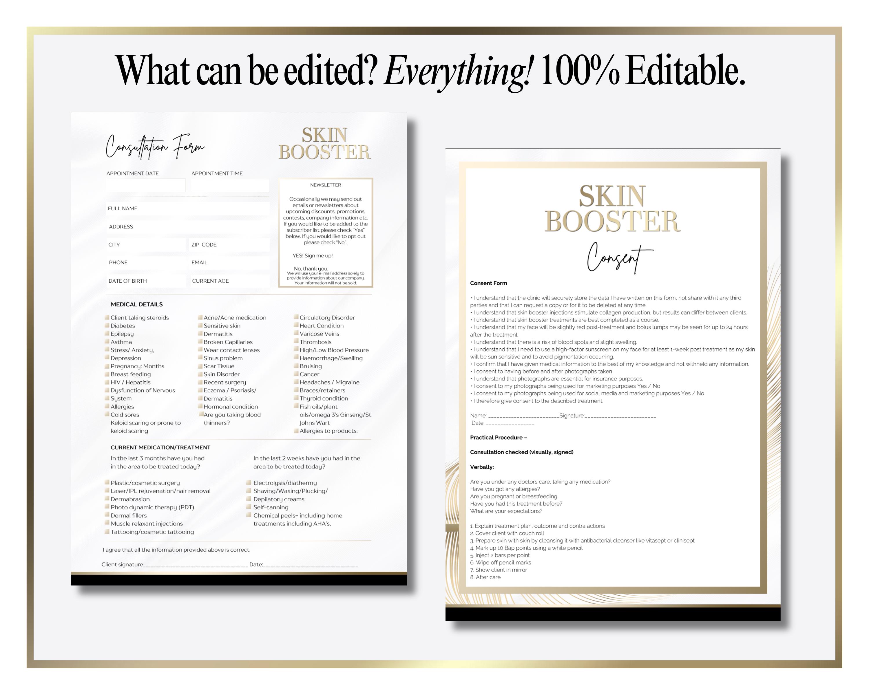 Skin Boosters Client Intake Form: White & Gold Aesthetics Template ...