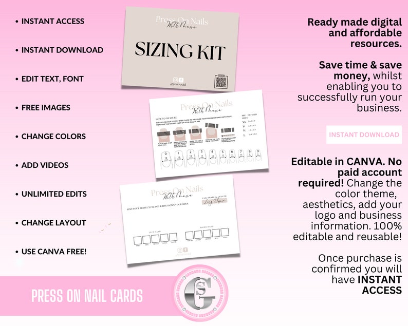 Press on Nail Sizing Kit, Press on Nails Chart Card, Press on Nails ...