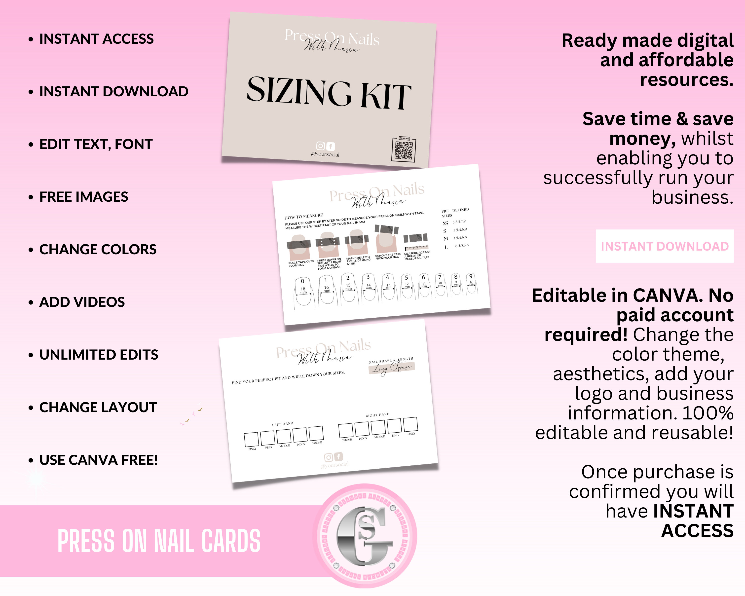 Press on Nail Sizing Kit, Press on Nails Chart Card, Press on Nails ...