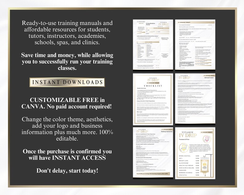IV Nutrient Drip Forms: Vitamin Therapy Consent, Pricelist Menu (edit ...