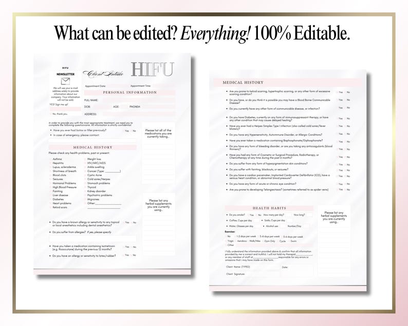 HIFU Consent Forms: Face & Neck Skin Tightening (editable Canva ...
