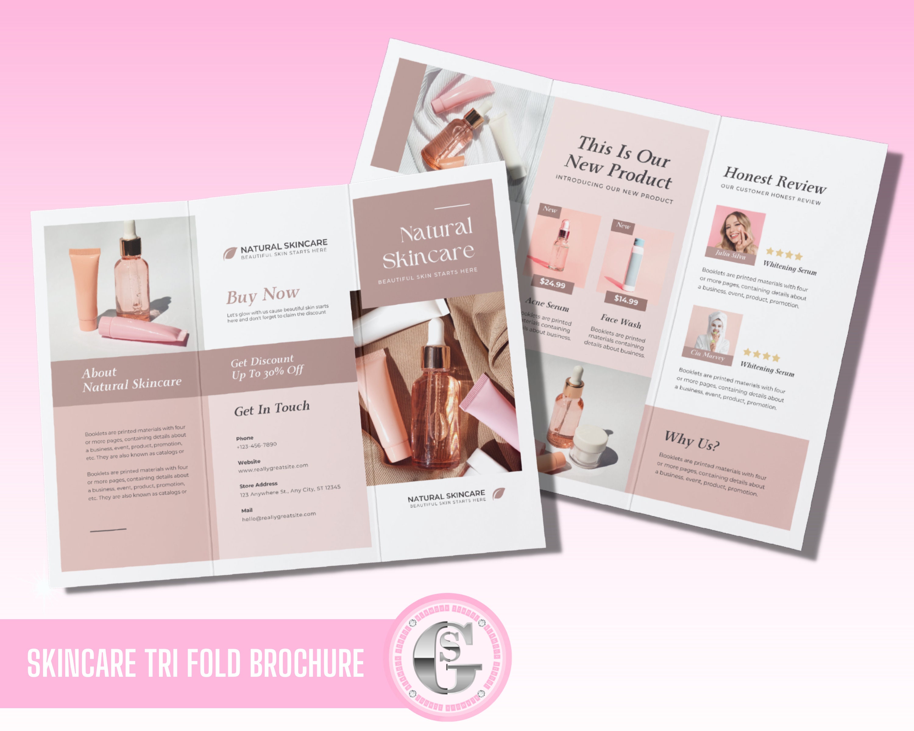 Tri Fold Brochure for Skincare, Beauty Services Flyer Templates ...