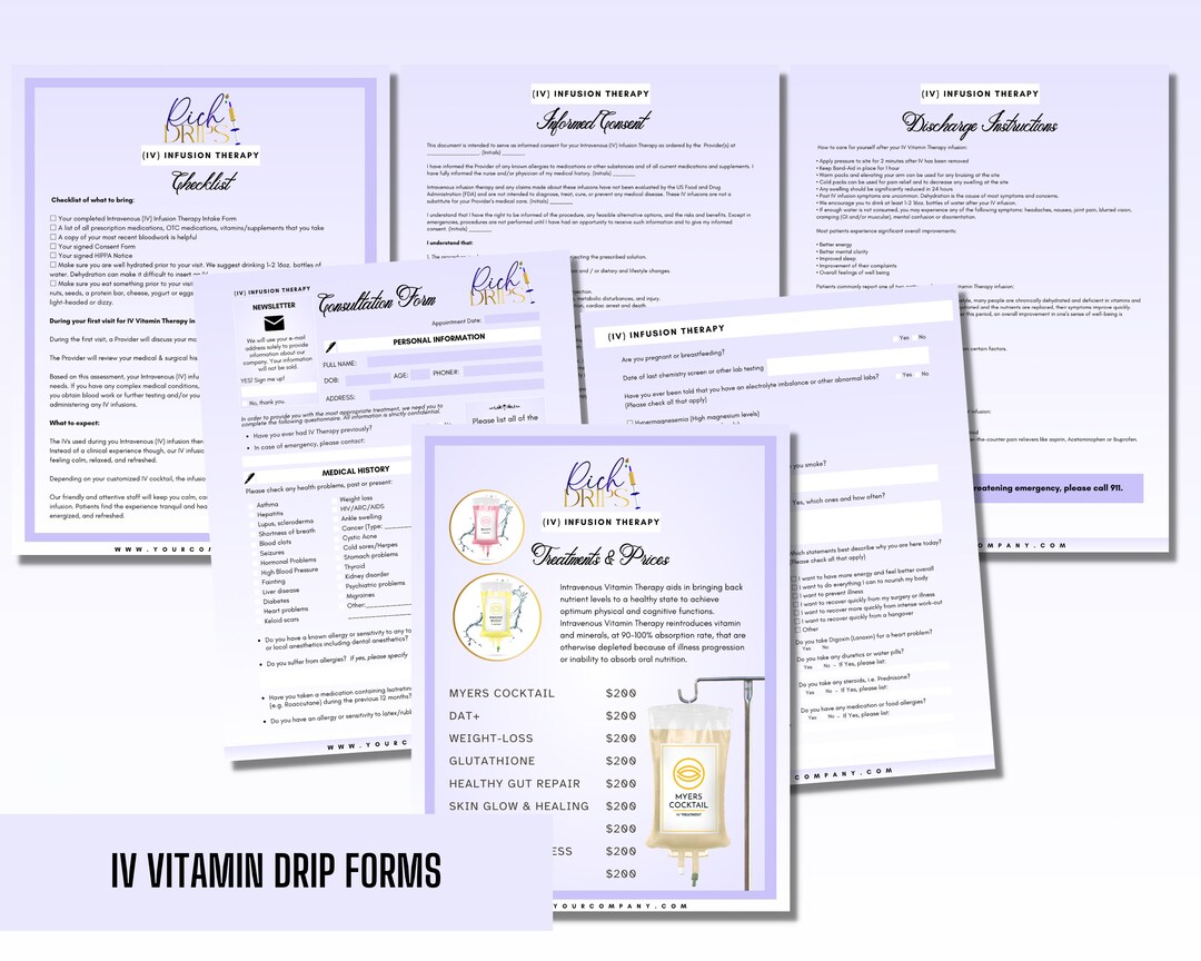 IV Nutrient Drip Forms, IV Vitamin Therapy Consent, Intravenous Vitamin ...