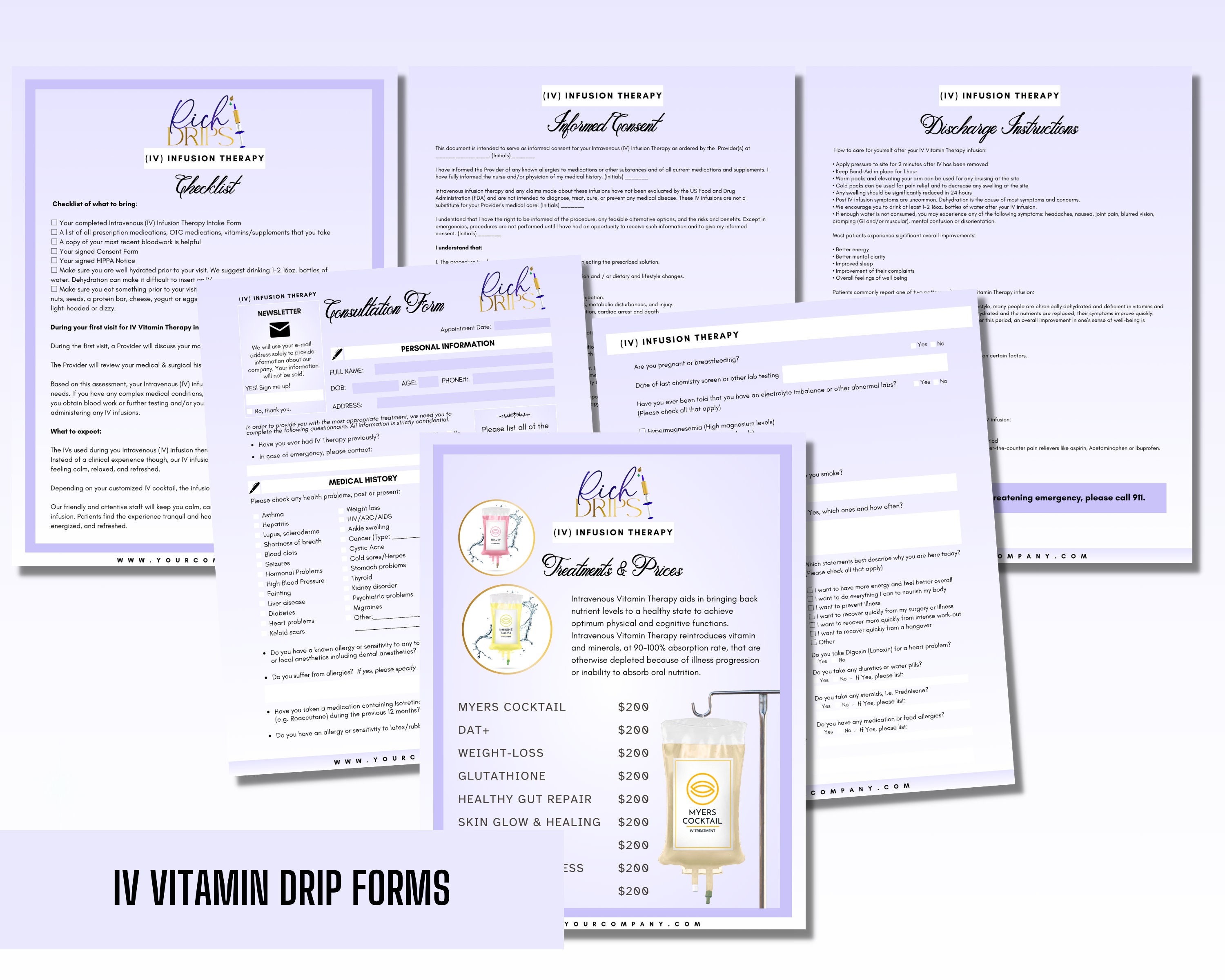 IV Nutrient Drip Forms, IV Vitamin Therapy Consent, Intravenous Vitamin Drip, Consent Forms ...
