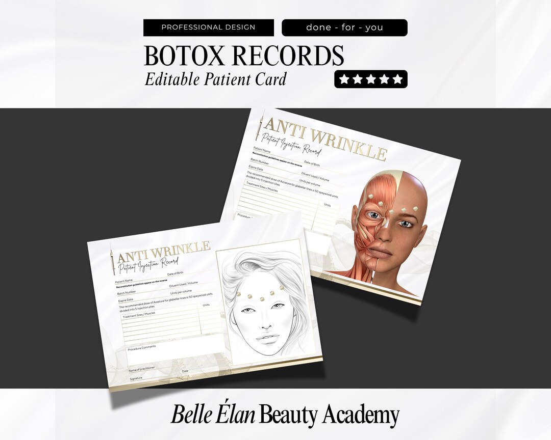 Botulinum Toxins Botox Patient Record Card, Neurotoxins Record Card ...