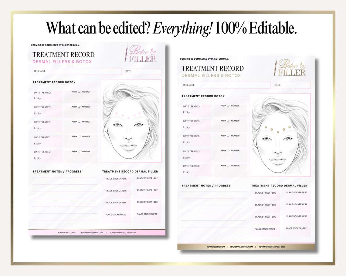 Nurse Injector Client Treatment Record, Botox Forms, Dermal Filler ...