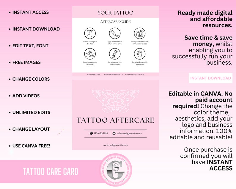 Tattoo Aftercare Cards, Boho Design, Tattoo Care, Tattooing Client ...