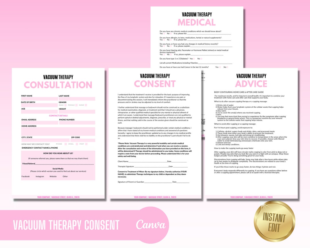 Vacuum Therapy Forms, Consultation, Consent, Intake, Aftercare, Body ...