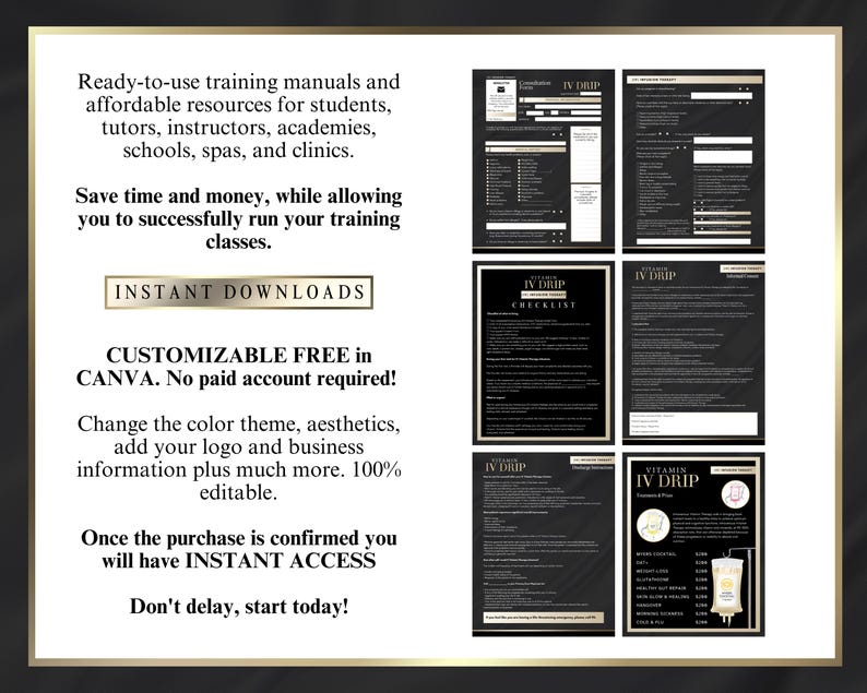 IV Vitamin Drip Forms: Consent, Pricelist, Aftercare (edit in Canva) - Etsy