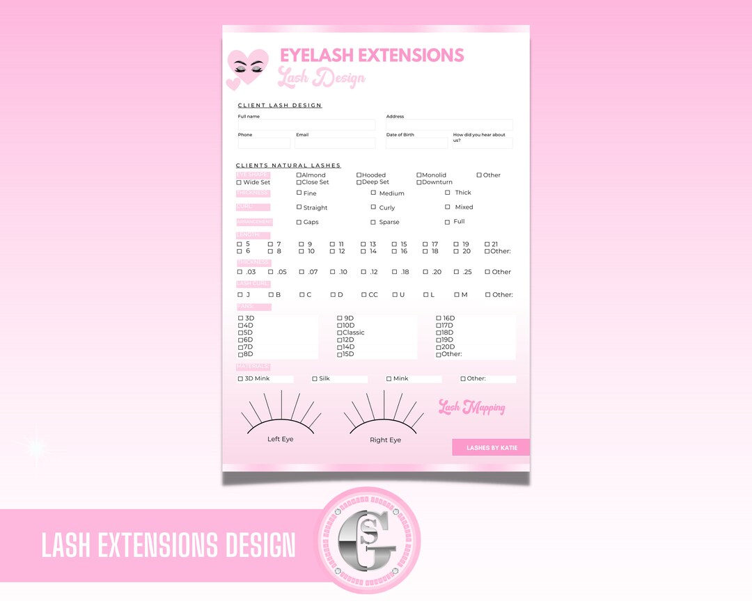 Eyelash Design Form, Lash Extensions Styling, Client Lash Design ...