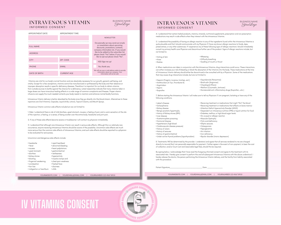 IV Vitamin Drip Consent Forms, Intravenous Vitamin Drip Consent Forms ...