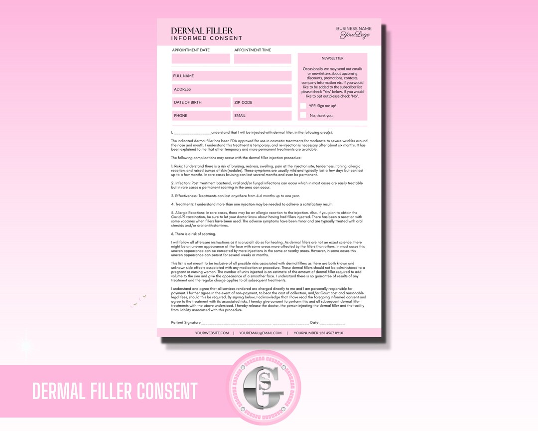Dermal Fillers Consent Form, Dermal Fillers Intake, Small Business ...