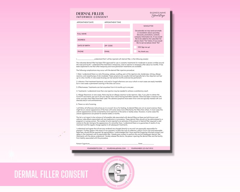 Dermal Fillers Consent Form, Dermal Fillers Intake, Small Business ...