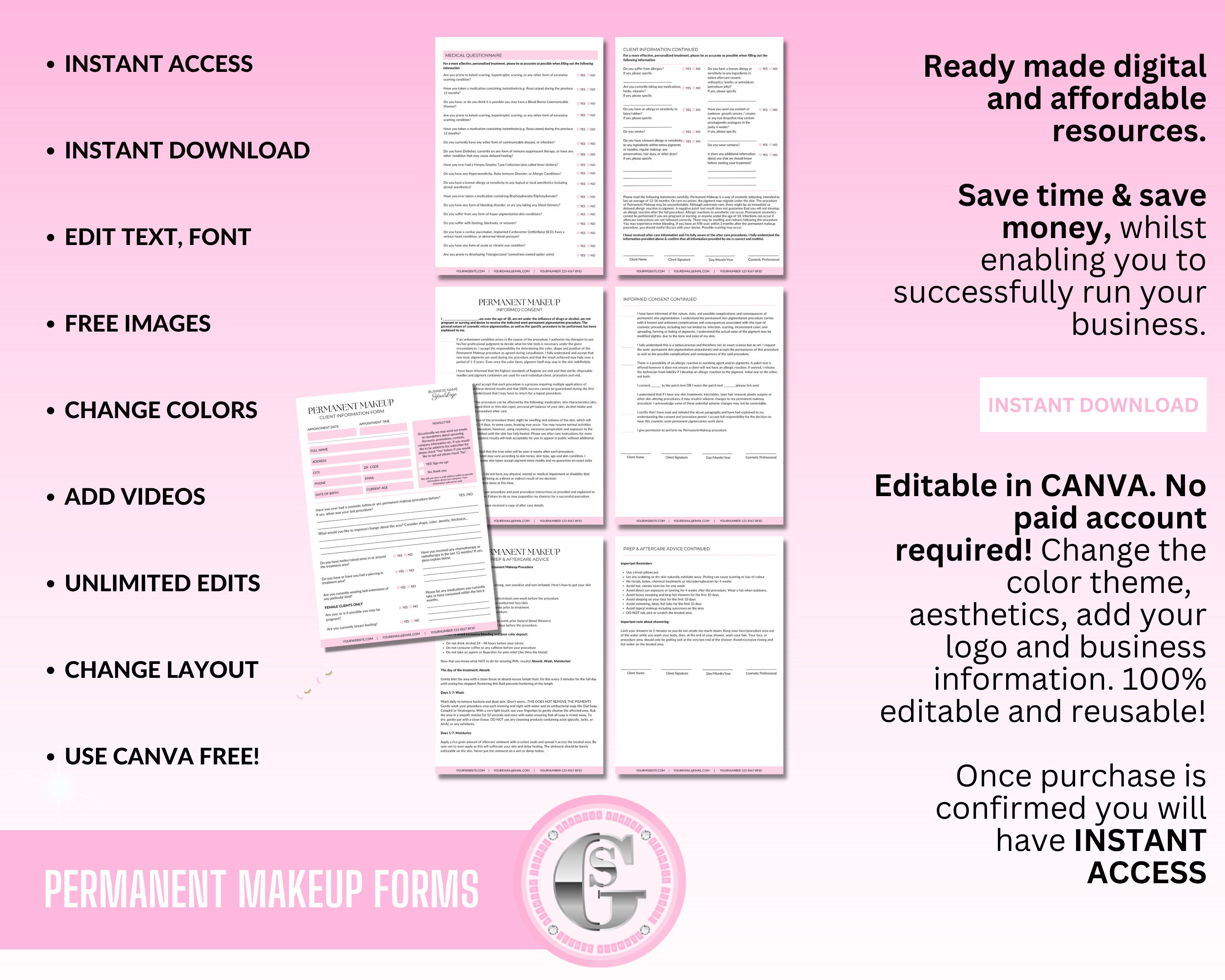 Permanent Makeup Consent Forms, PMU Forms, Small Business Beauty ...
