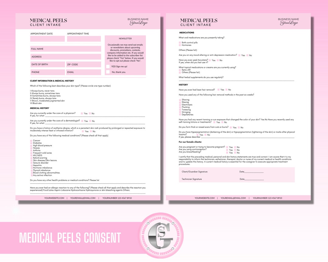 Skin Peels Consent Forms, Medical Peels Forms, Chemical Peels, Client ...