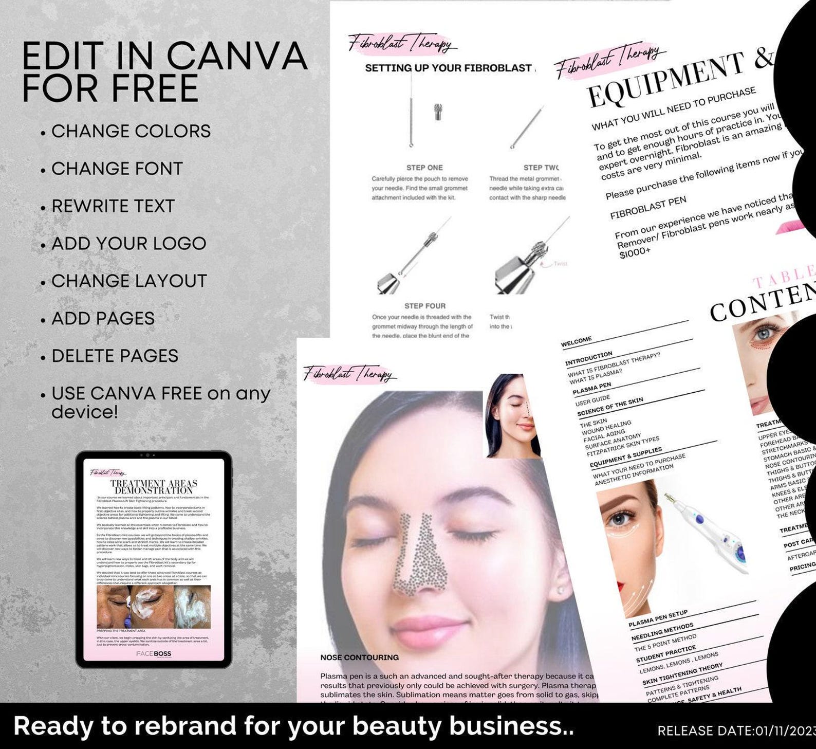 Fibroblast Manual, Plasma Pen Training Guide, Face, Body, Editable ...