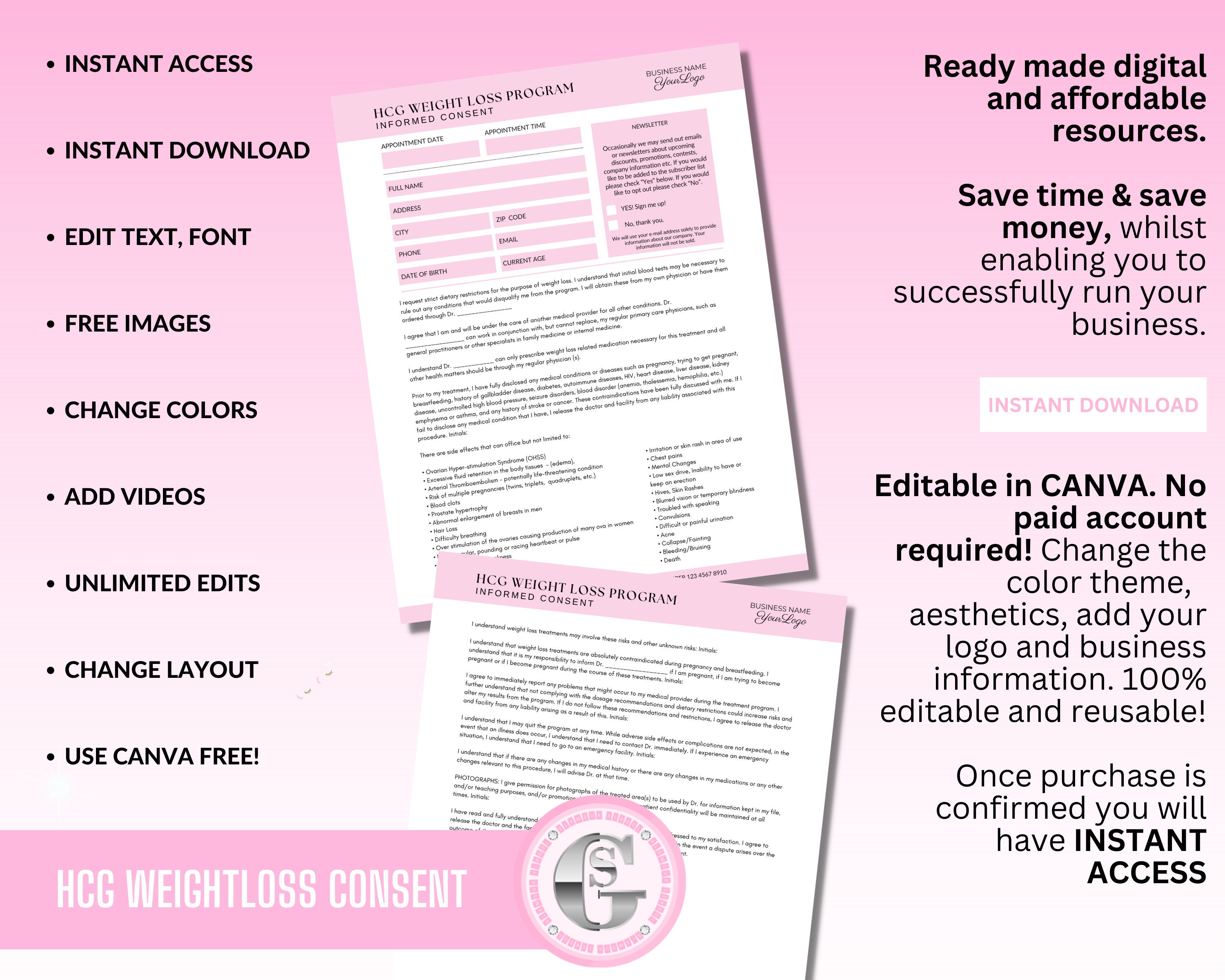 HCG Weightloss Consent Forms, HCG Weight Loss Intake Forms, Medispa ...