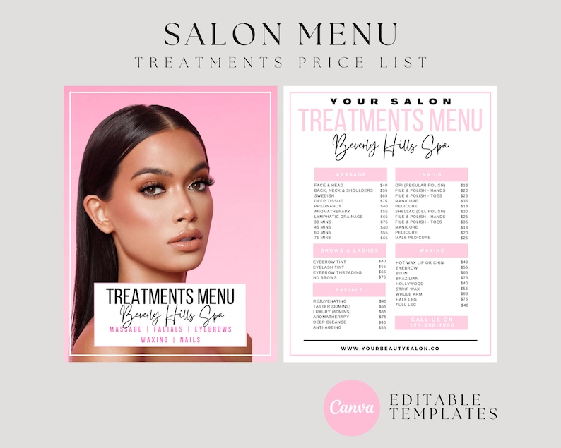 Beauty Salon Price List, Pink and White Theme, Beauty Salon Treatments ...