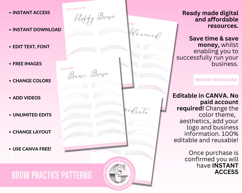 Microblading Hair Strokes Practice Sheets, Fluffy Brows, Basic ...