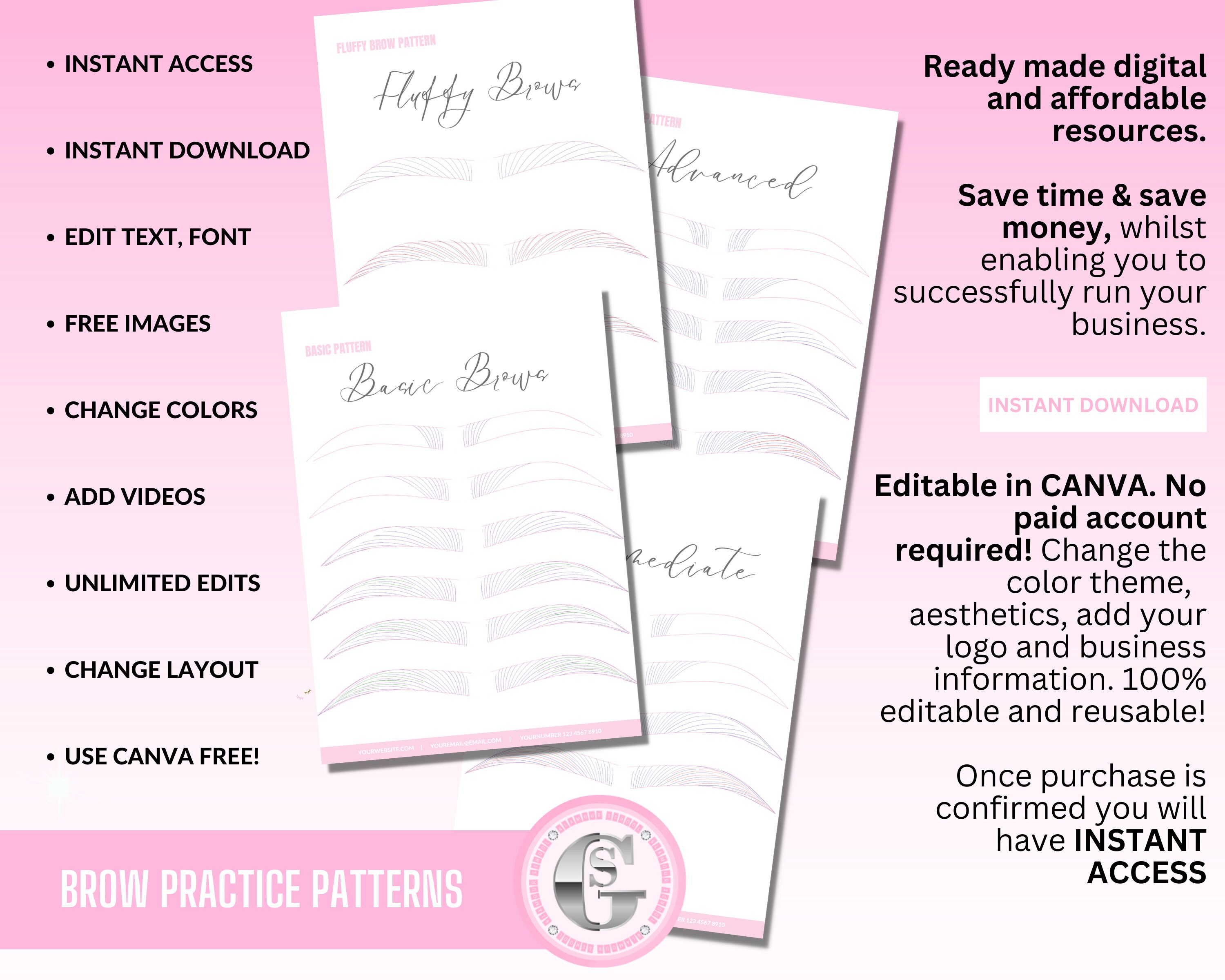 Microblading Hair Strokes Practice Sheets, Fluffy Brows, Basic ...