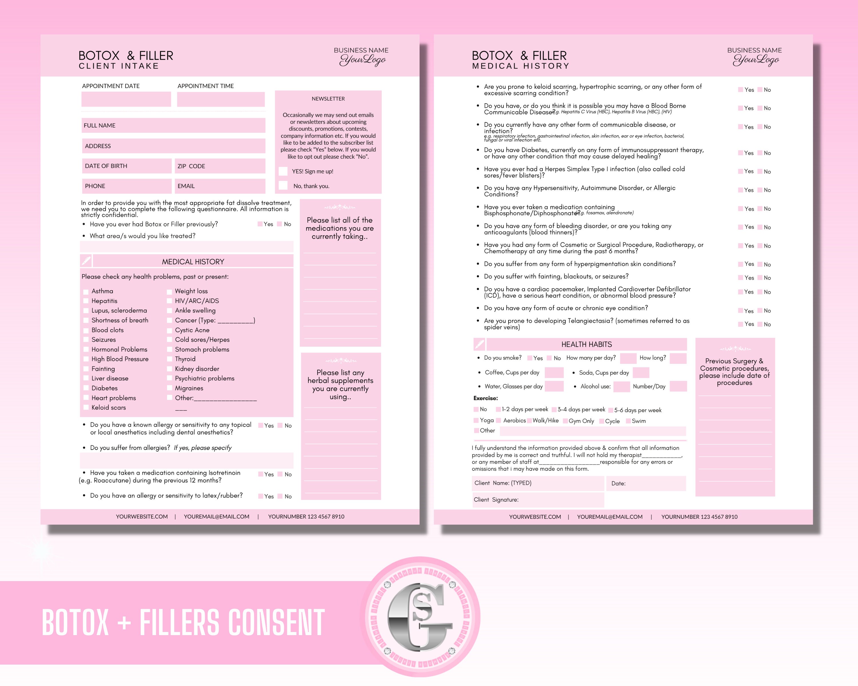 Botox & Fillers Consent Forms, Botulinum Toxins, Dermal Fillers, Client ...