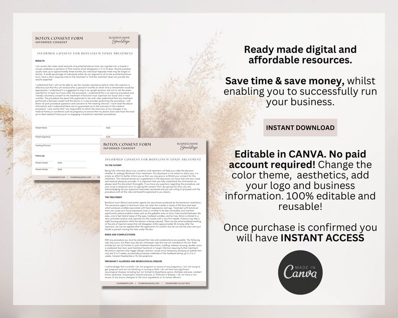 Botox Informed Consent Forms & Aftercare Card, Editable Canva Templates ...