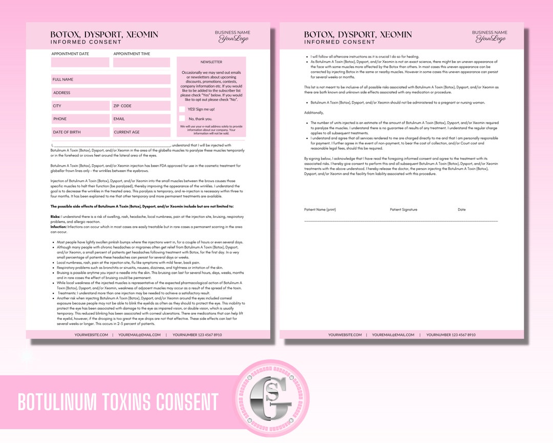 Botox, Dysport, Xeomin, Consent Forms, Neurotoxin Forms, Client Intake ...
