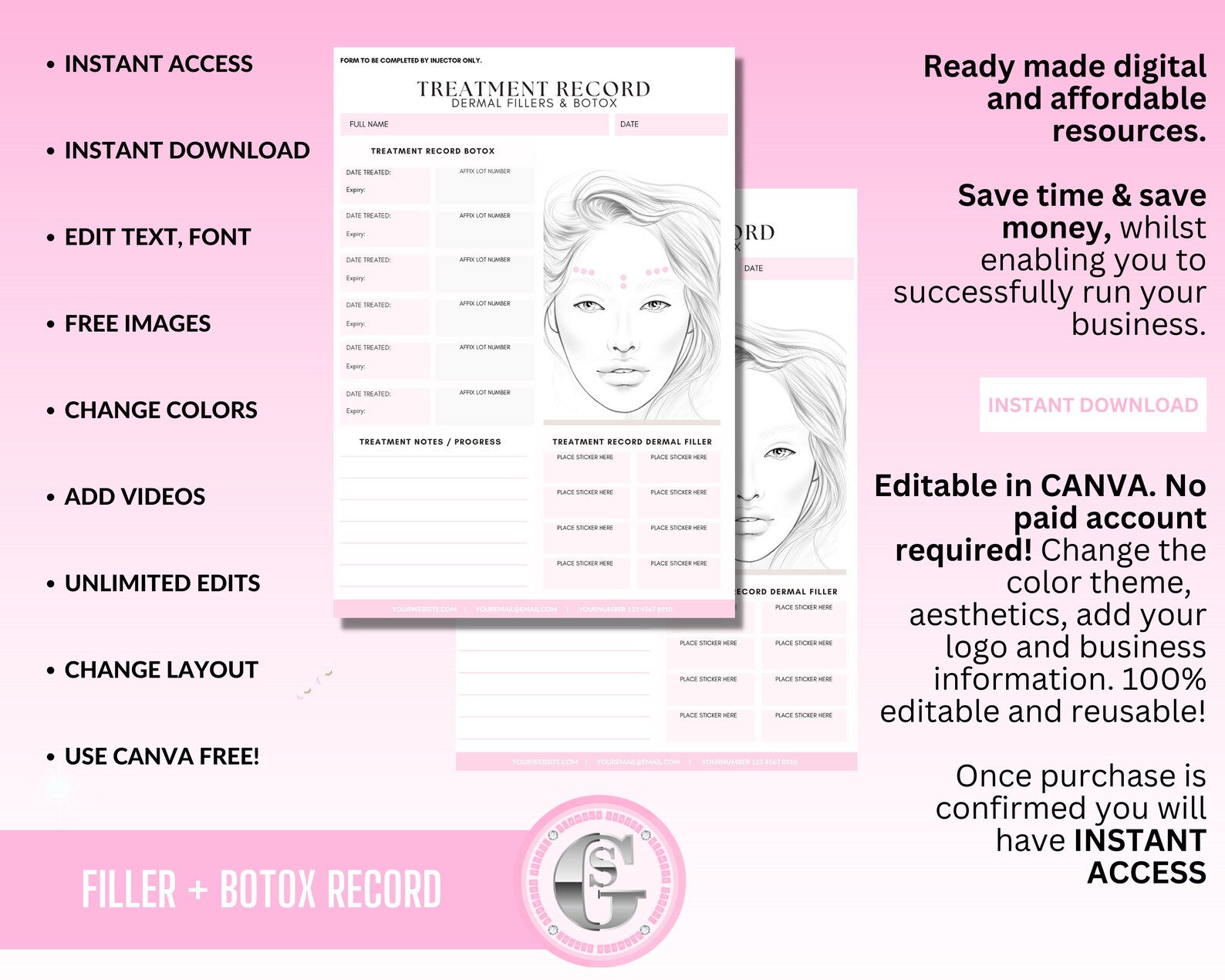 Nurse Injector Client Treatment Record, Botox Forms, Dermal Filler ...