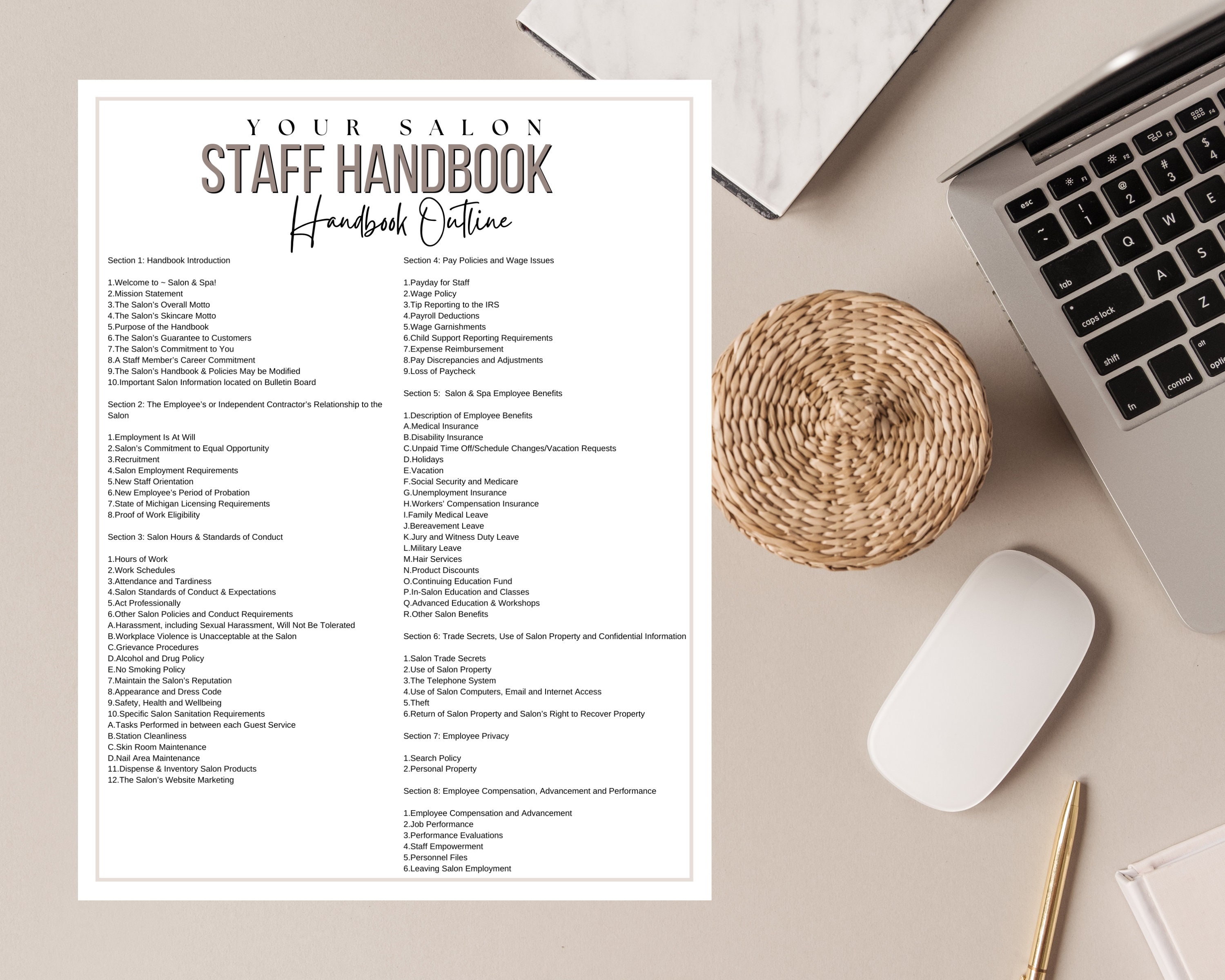 Salon Staff Handbook, Employee Handbook, Spa Staff Handbook, Employees ...