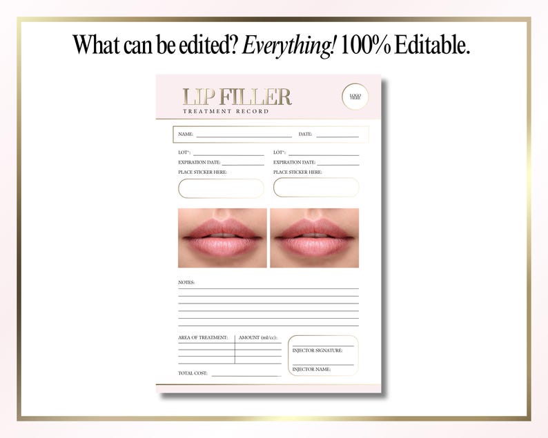 Lip Filler Client Record Form: Injection Planner, Lip Map (digital ...