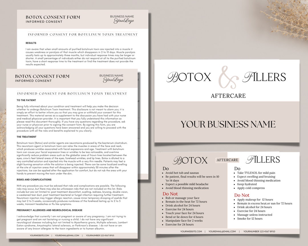 Botox Informed Consent Forms & Aftercare Card, Editable Canva Templates ...