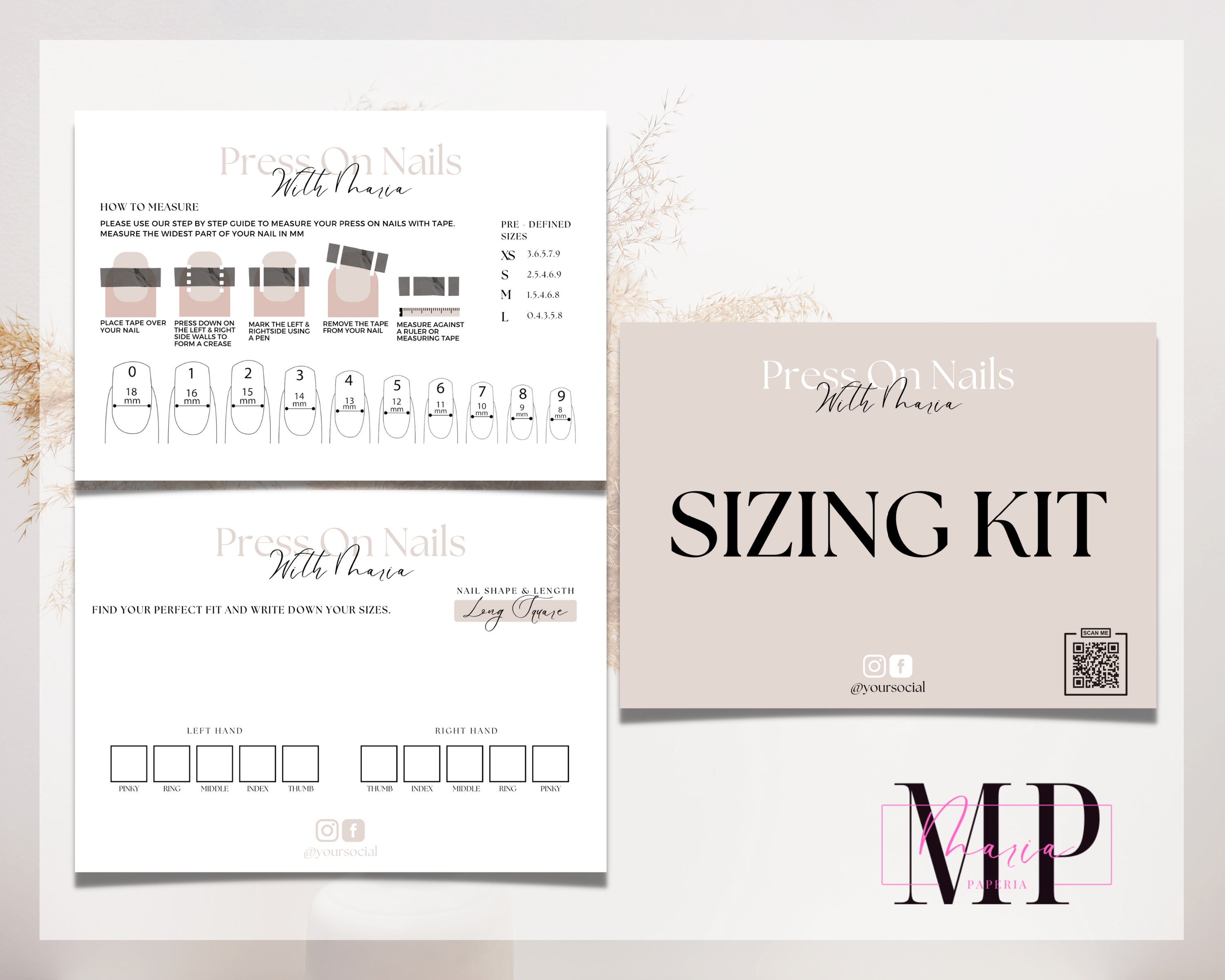 Press on Nail Sizing Kit, Press on Nails Chart Card, Press on Nails ...