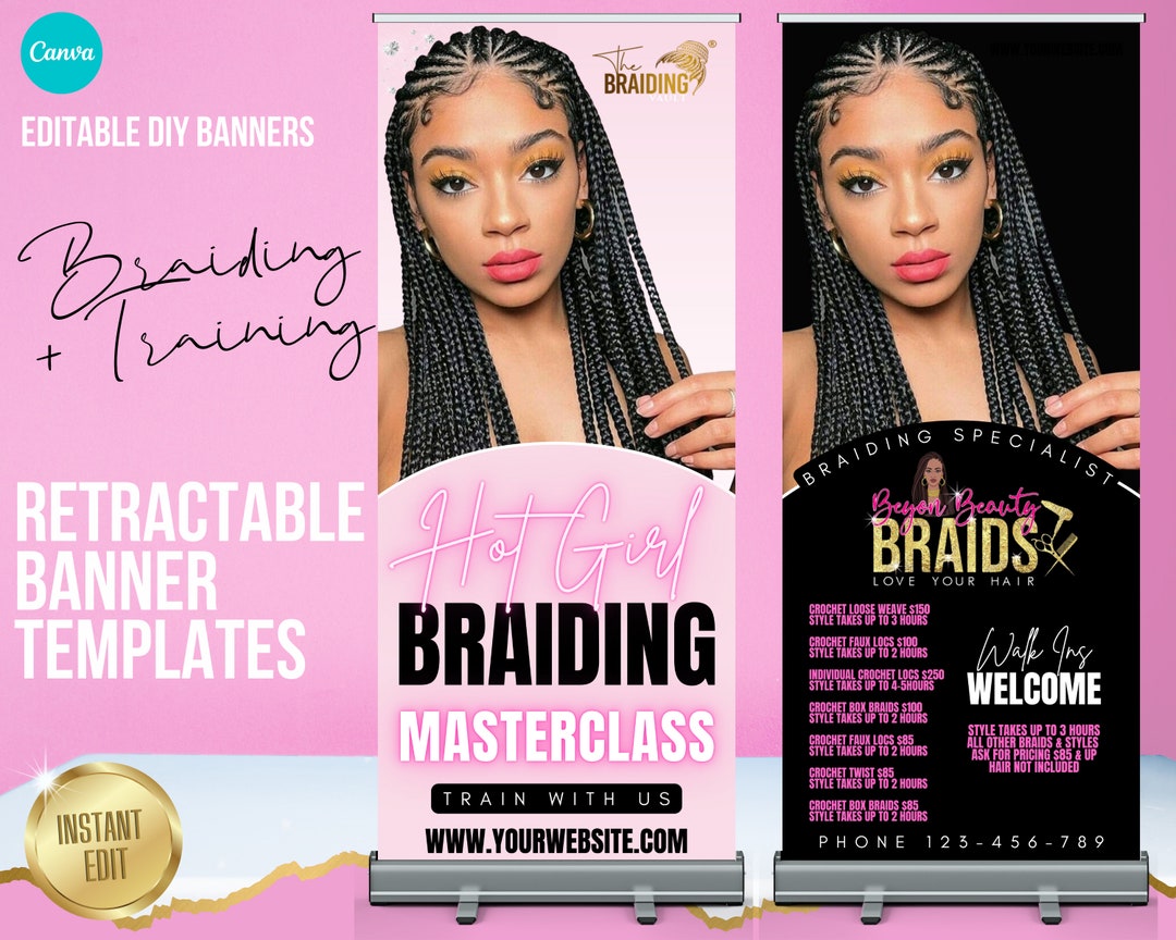 Braiding Hair Salon Retractable Banners, Hair Training Academy Courses ...