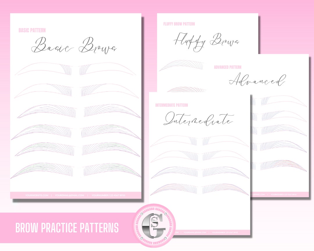 Microblading Hair Strokes Practice Sheets, Fluffy Brows, Basic ...