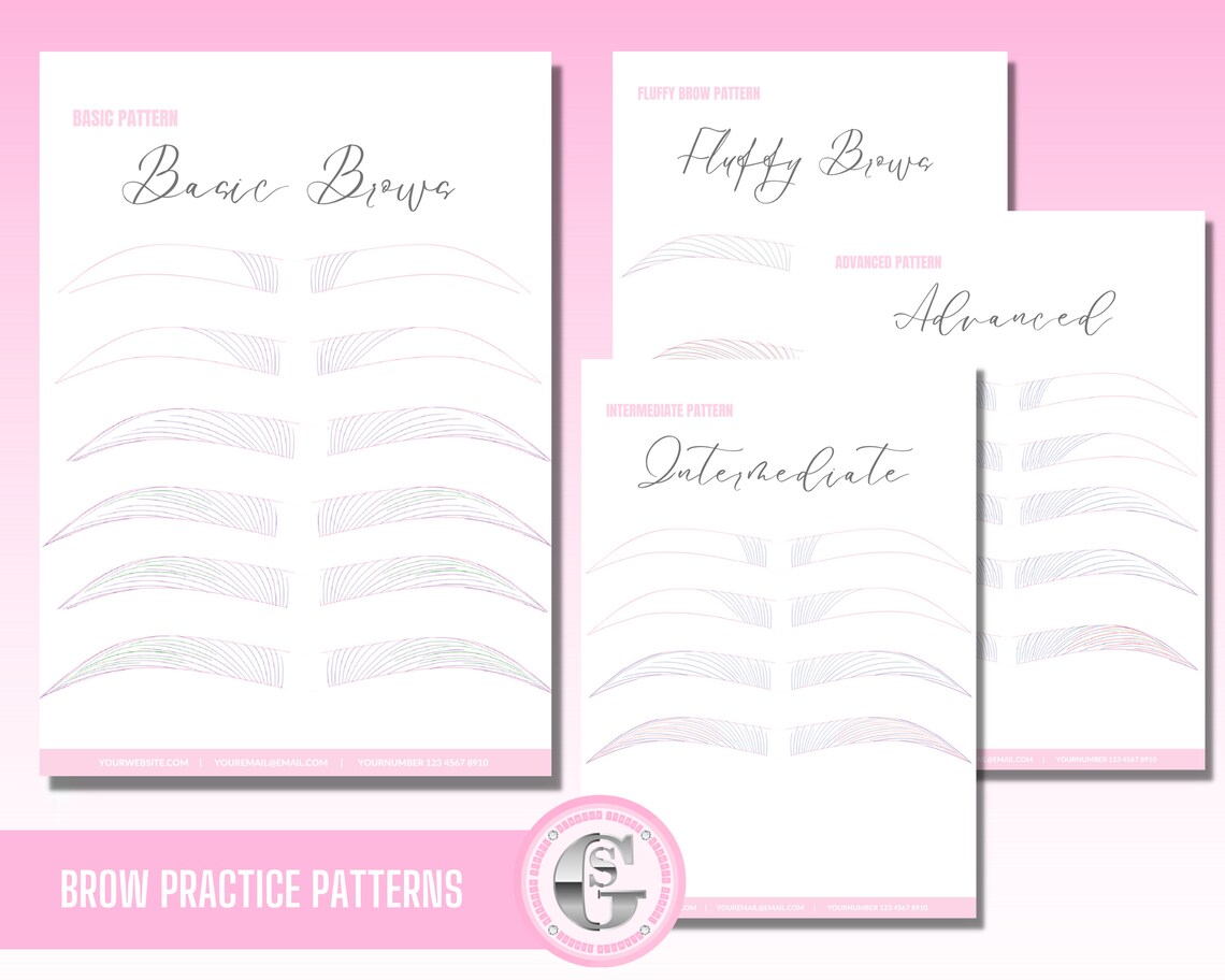 Microblading Hair Strokes Practice Sheets, Fluffy Brows, Basic ...