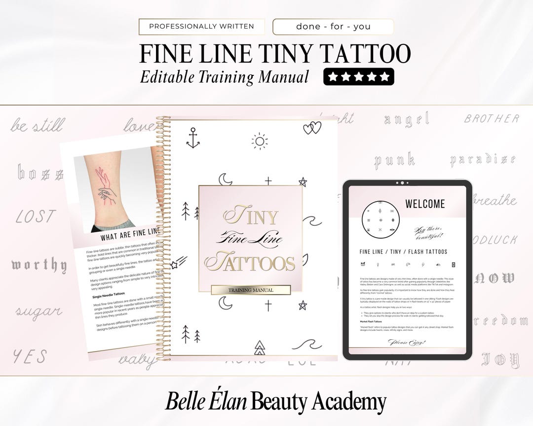 Fineline Tattoo Training Manual: Editable Canva Template (200 Pages ...