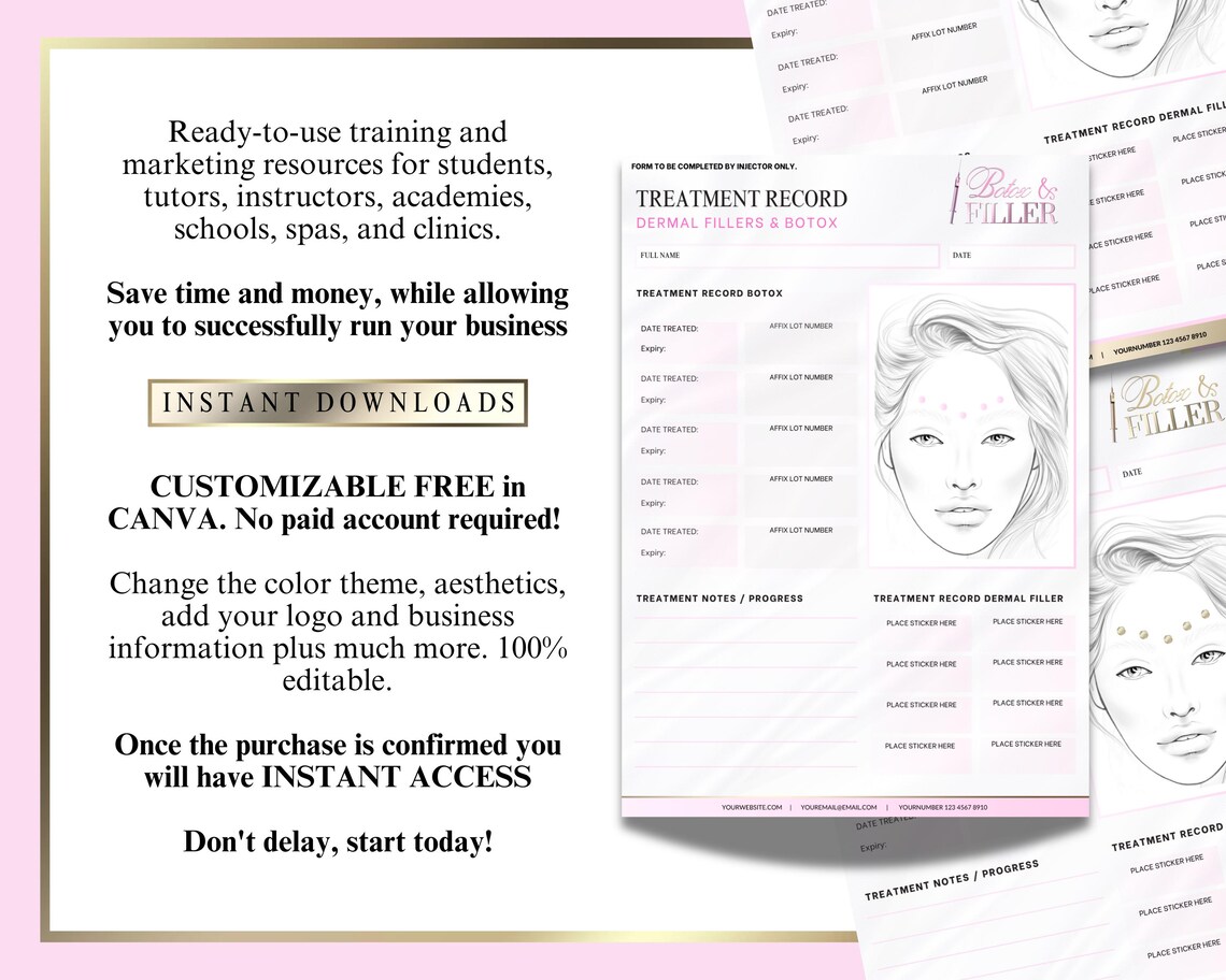 Nurse Injector Client Treatment Record, Botox Forms, Dermal Filler ...