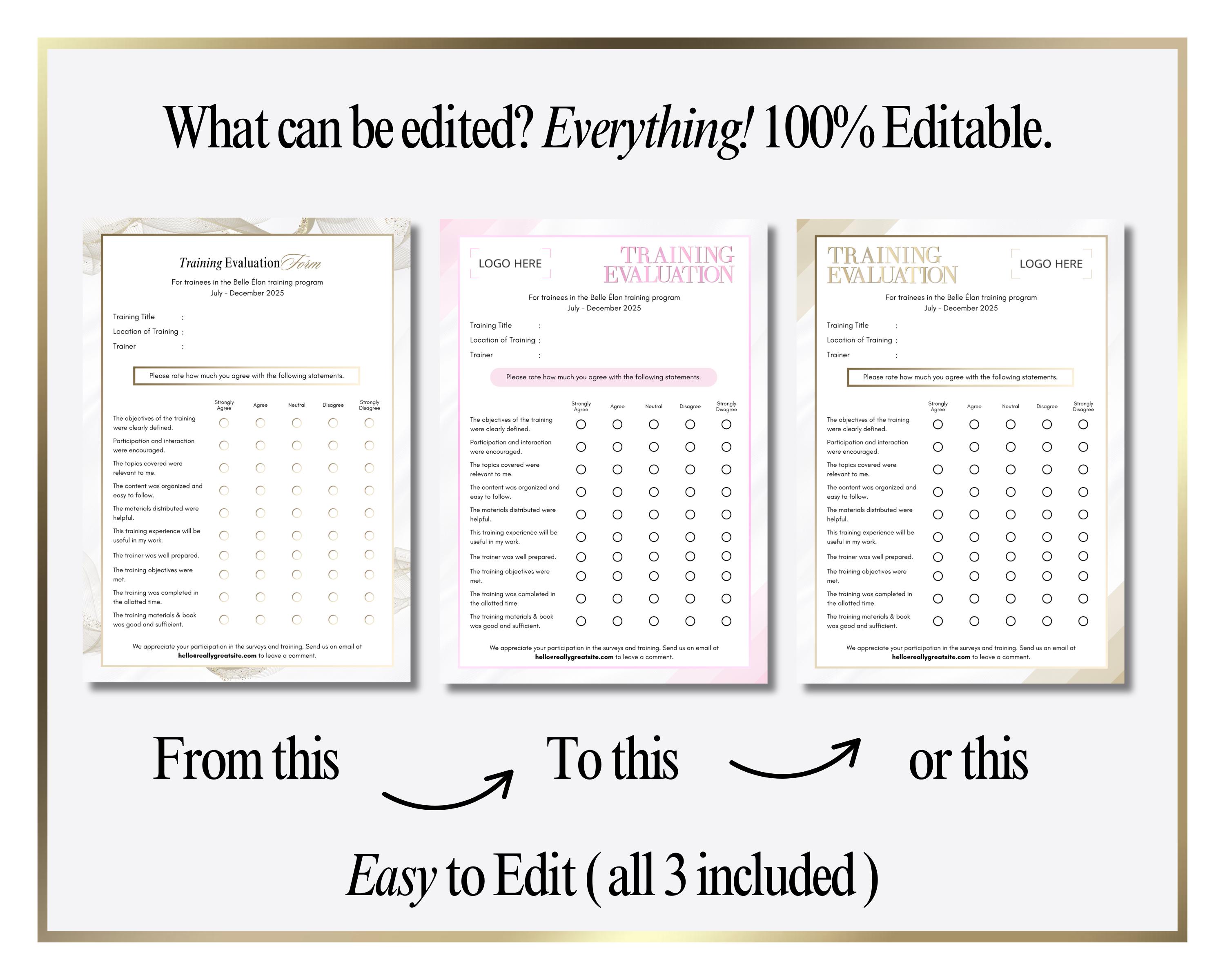 Training Evaluation Forms, Student Training Assessment Sheet, Editable ...